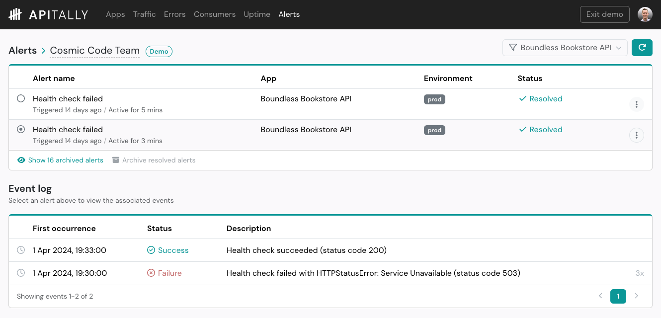 API uptime monitoring & alerting - Apitally